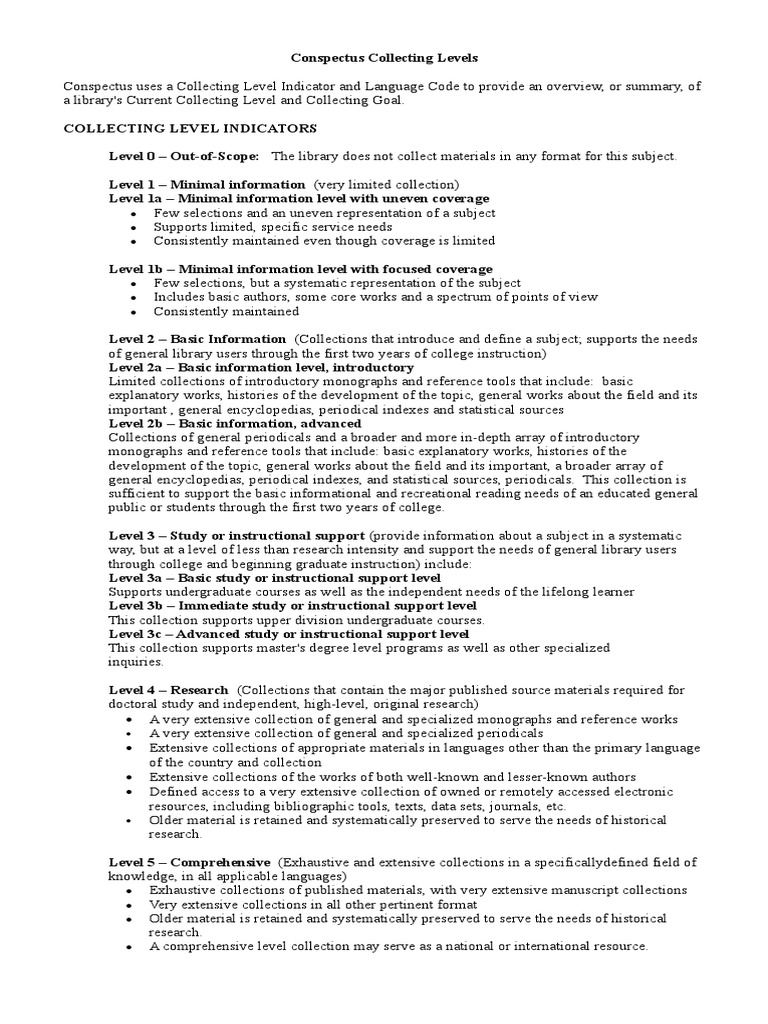 Conspectus Levels | Postgraduate Education | Libraries