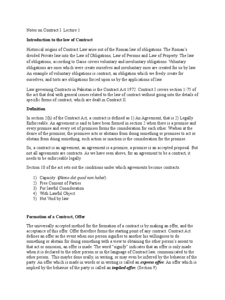Introduction To The Law of Contract | PDF | Law Of Obligations | Common Law