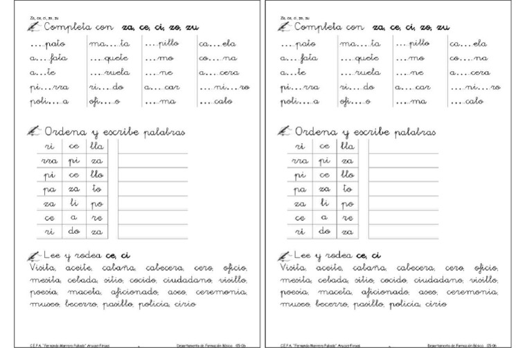 Ficha Ortografia Ceci | PDF