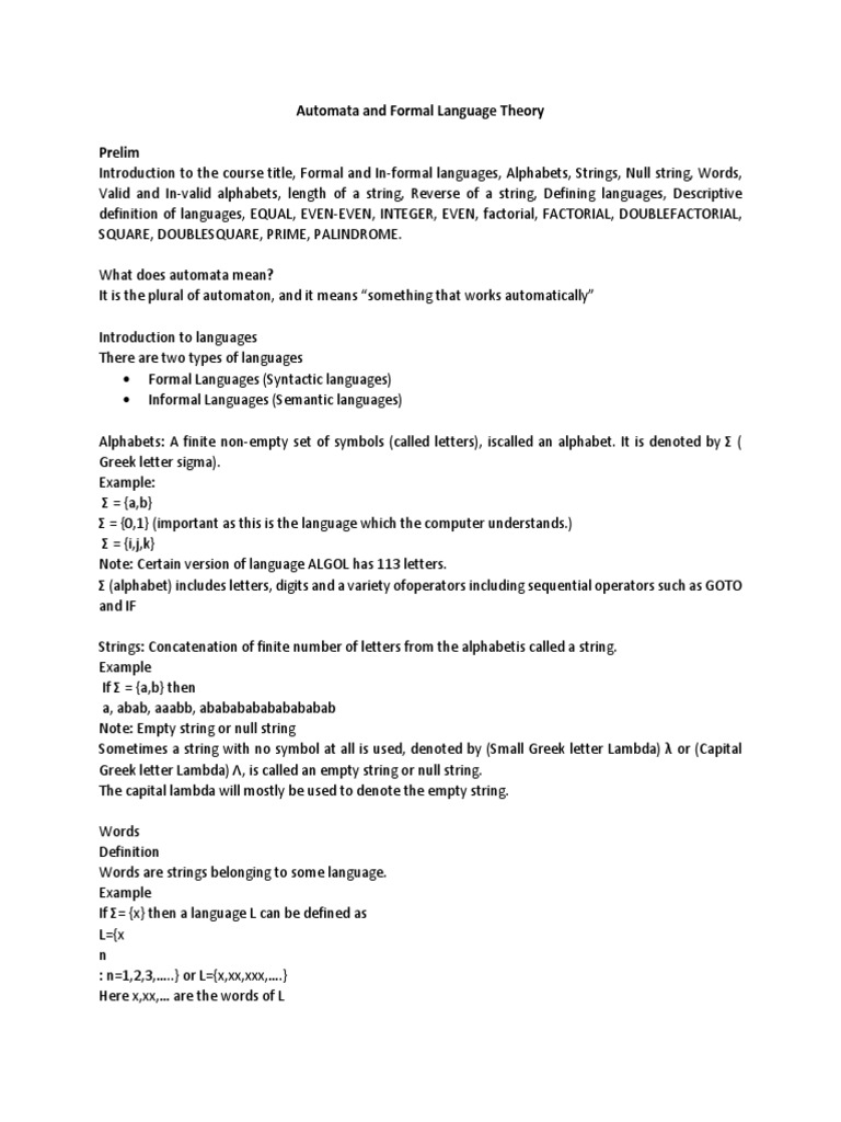 Automata and Formal Language Theory | PDF | String (Computer Science) | Formalism (Deductive)