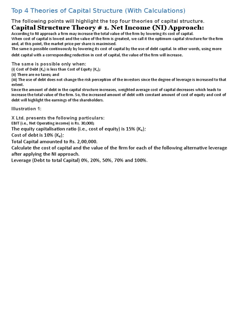 Capital Structure Theories Explained | PDF | Capital Structure | Cost ...