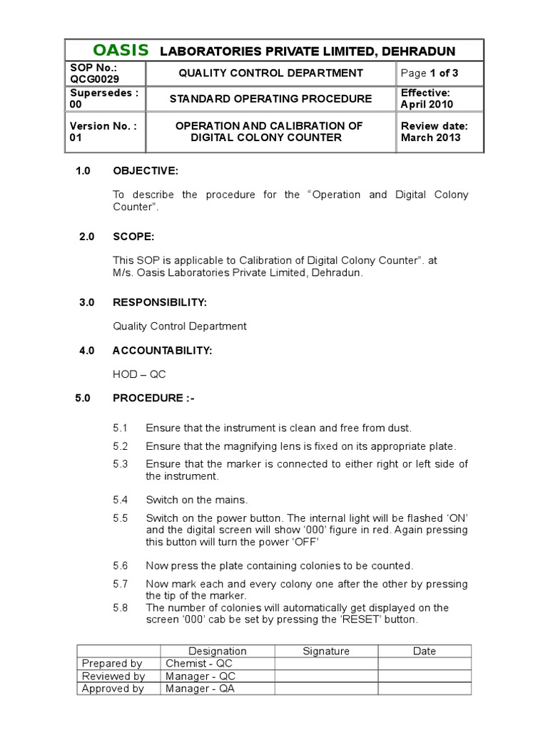 Digital Colony Counter SOP and Calibration | PDF | Colony Forming Unit ...