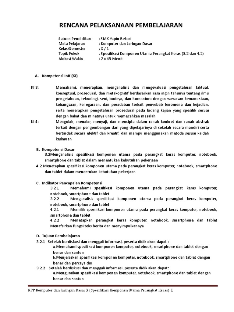 5.RPP Komputer Dan Jaringan Dasar (3.2 Dan 4.2) - Abdullah Umar | PDF