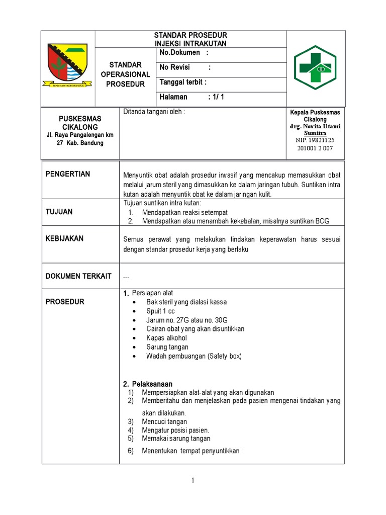 Sop Injeksi Ic | PDF | Sains & Matematika