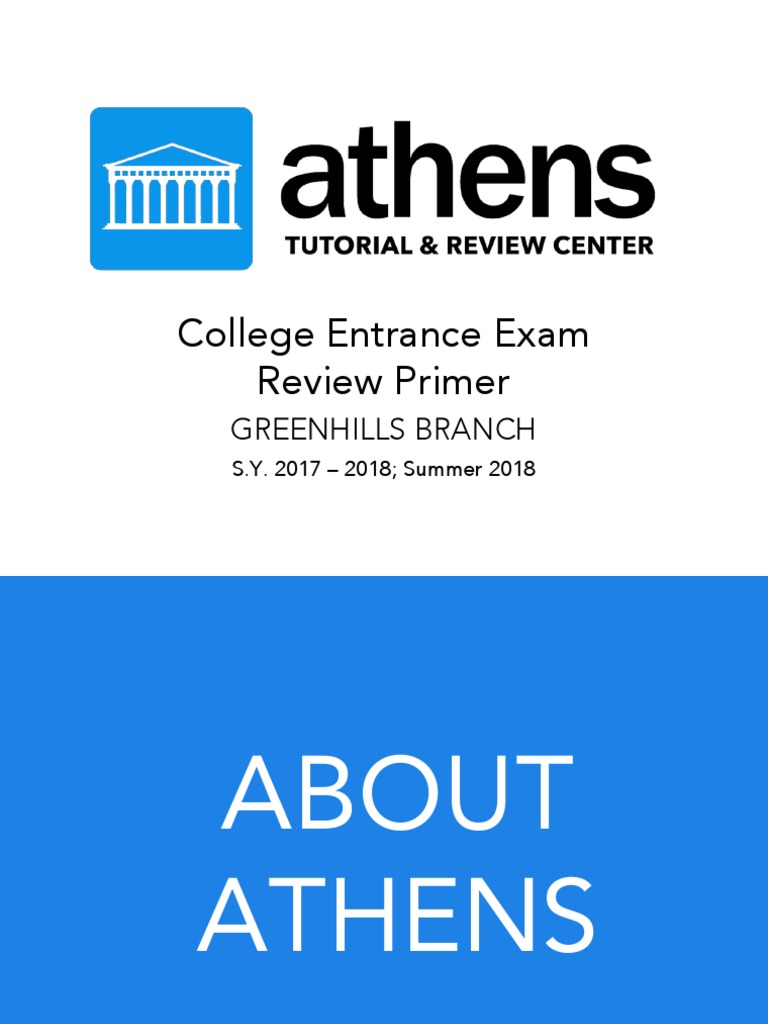 Athens College Entrance Exam Review | PDF | Sat | Teaching Mathematics
