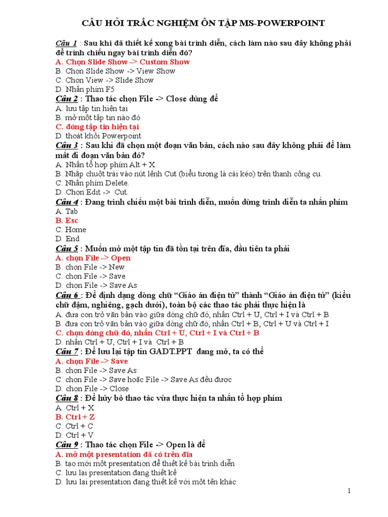 Cau Hoi Trac Nghiem Power Point | PDF