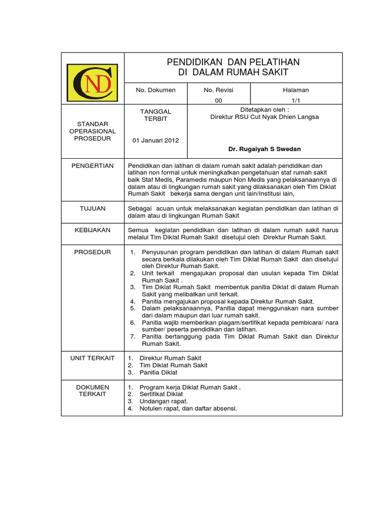Sop Pendidikan Dan Pelatihan | PDF