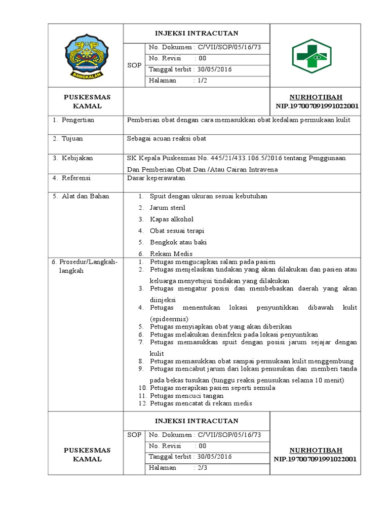 Sop Injeksi Intracutan | PDF