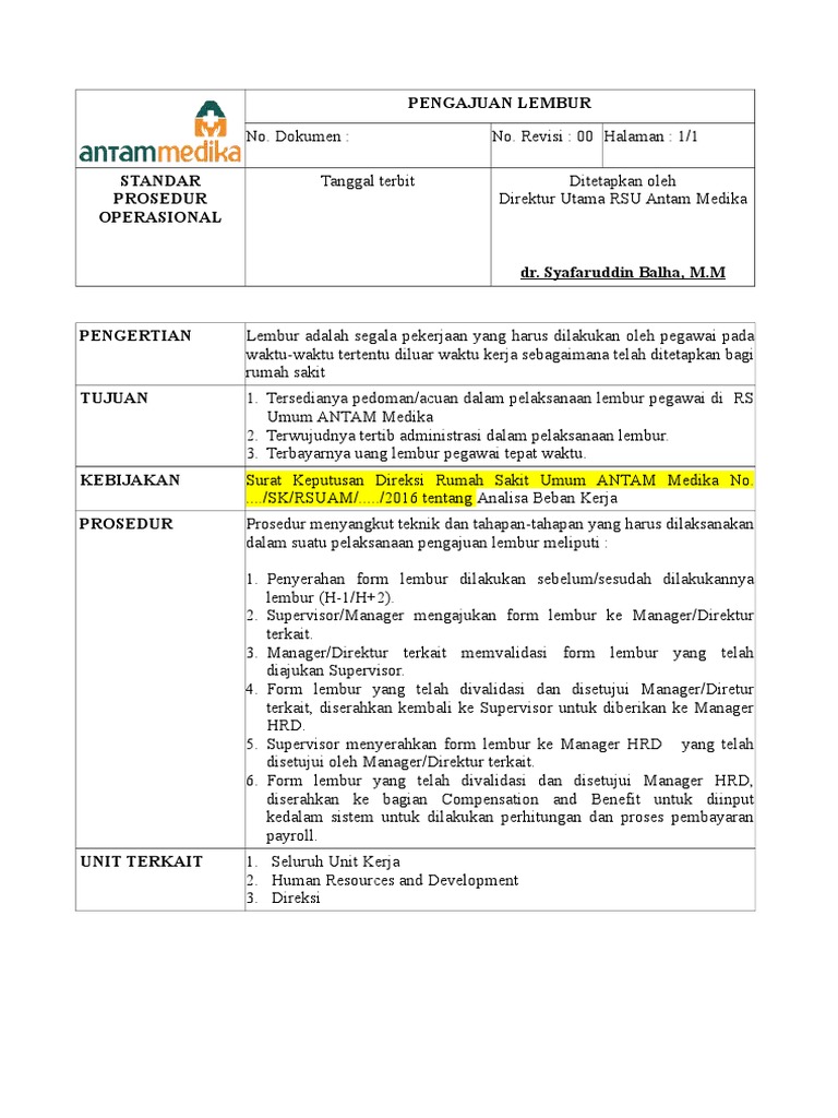 SPO - Pengajuan Lembur | PDF