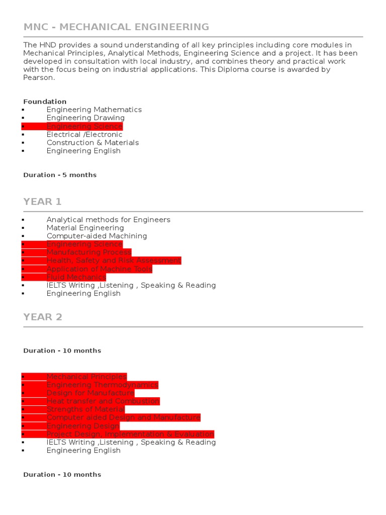 MNC - Mechanical Engineering: Foundation | PDF