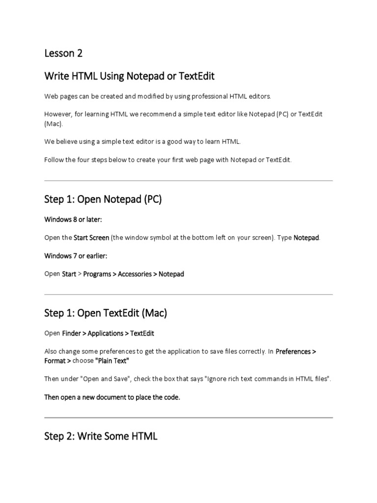 Lesson 2 Write HTML Using Notepad or Textedit | PDF