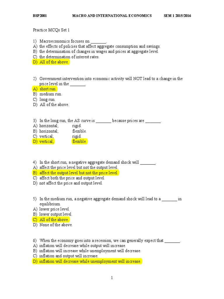 Practice MCQ Set 1 | PDF | Macroeconomics | Inflation