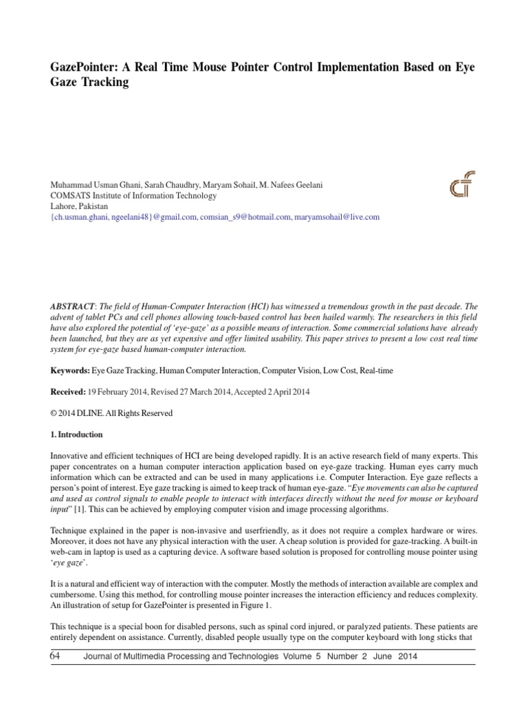 GazePointer Journal | PDF | Graphical User Interfaces | Human–Computer Interaction