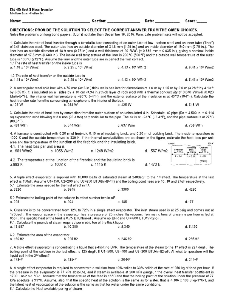 Pset TakeHomeFinalExam Part1 - 1stsem1617 | PDF | Heat Transfer ...