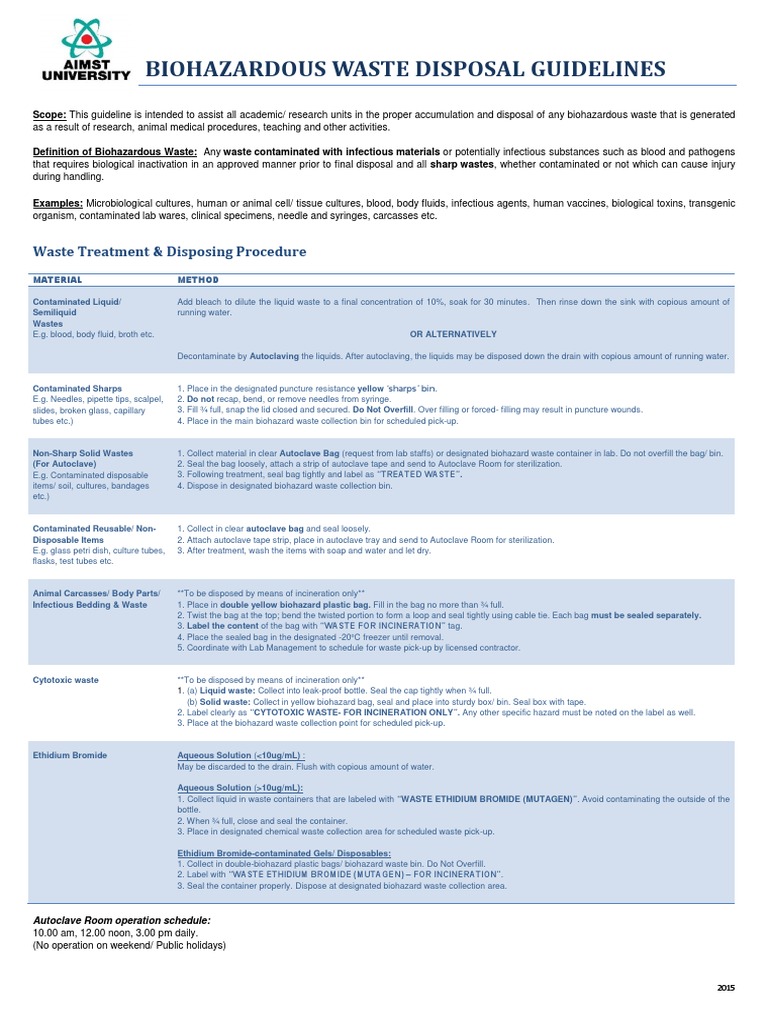 Biohazardous Waste Disposal Guidelines | PDF | Medicine | Waste