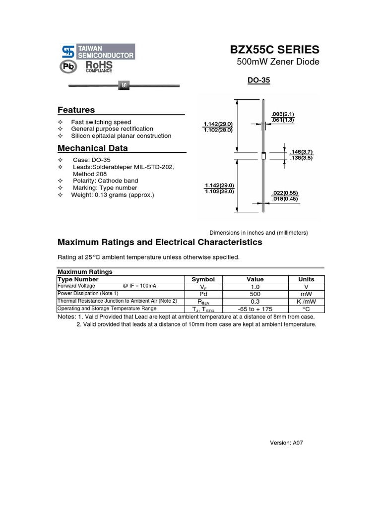Dioda Zener Datasheet | PDF | Electromagnetism | Components