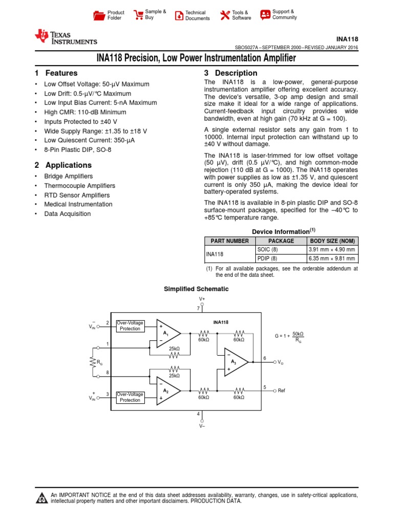 Ina 118 | PDF | Electrostatic Discharge | Amplifier
