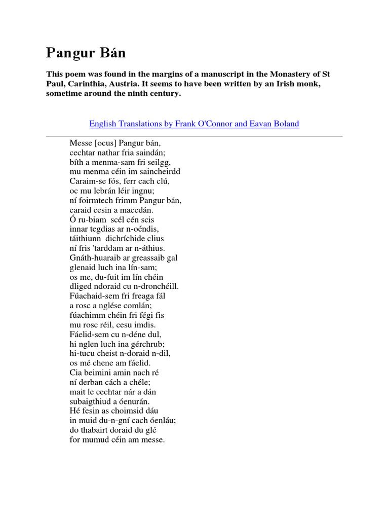 Pangur Bán | PDF | Poetry