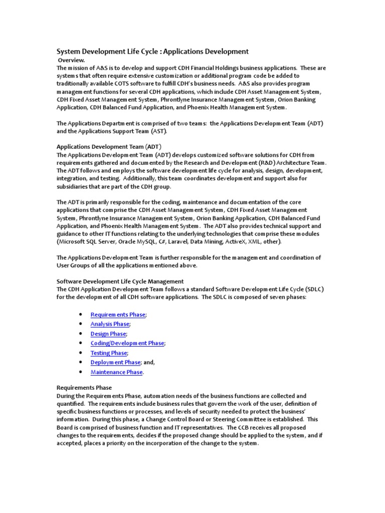 CDH Software Development Life Cycle | PDF | Software Development | Information Technology Management