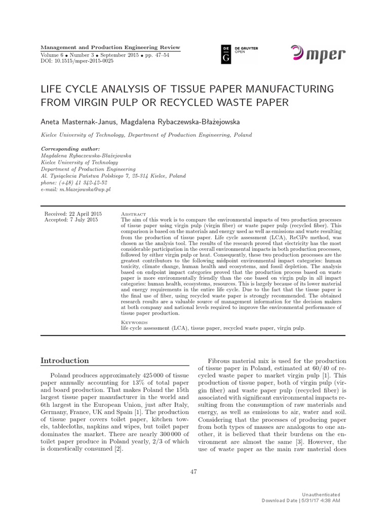 (Management and Production Engineering Review) Life Cycle Analysis of ...