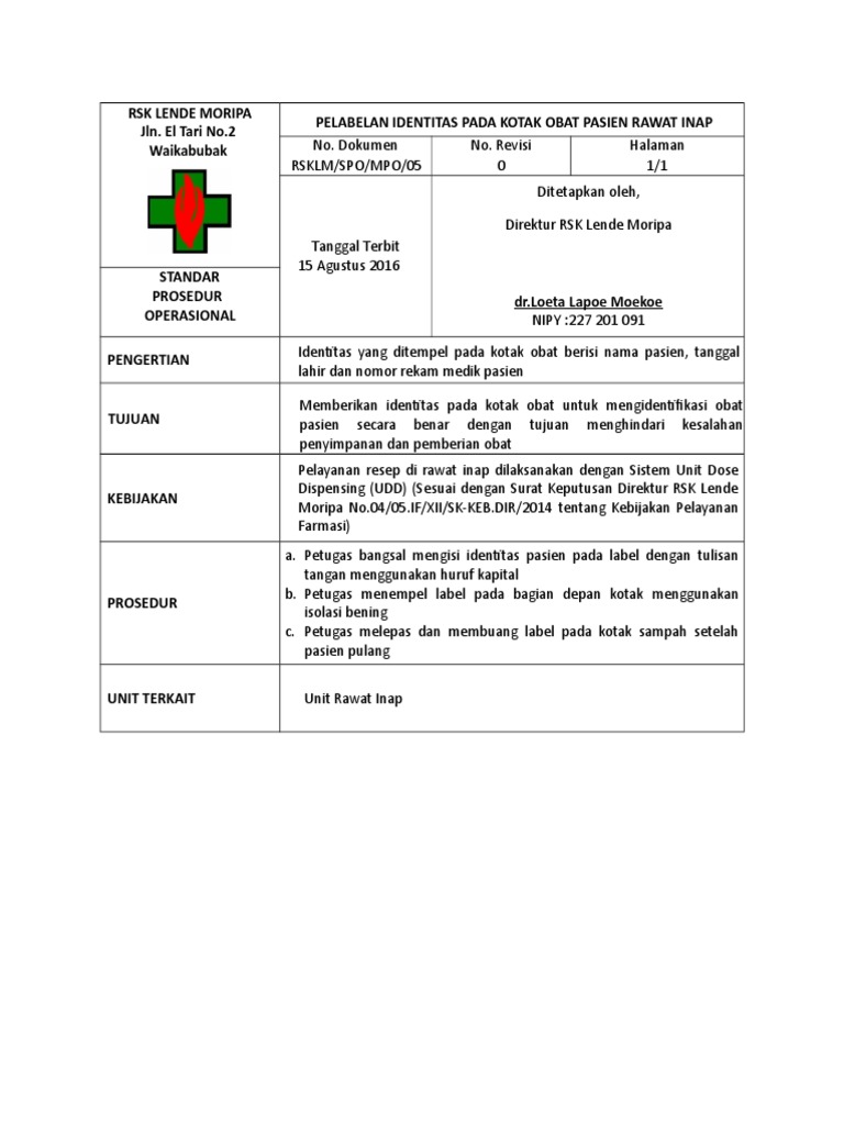 Pelabelan Identitas Obat Pasien Rawat Inap | PDF | Sains & Matematika