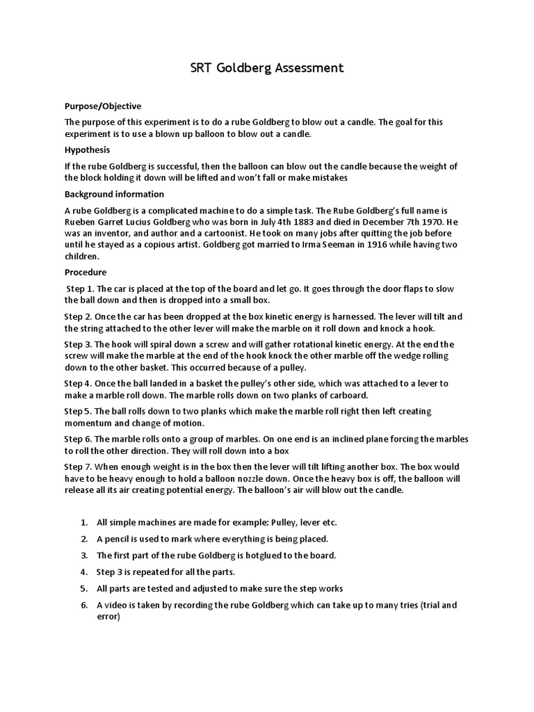 SRT Goldberg Assessment | PDF | Adhesive | Mechanical Engineering