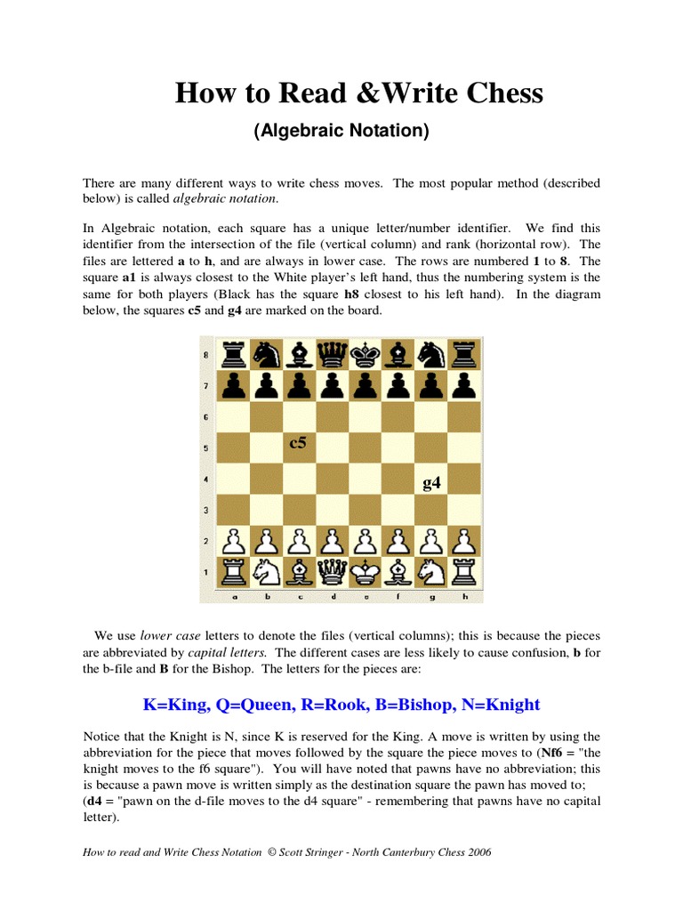 How To Read &write Chess: (Algebraic Notation) | Download Free PDF | Chess | Chess Theory