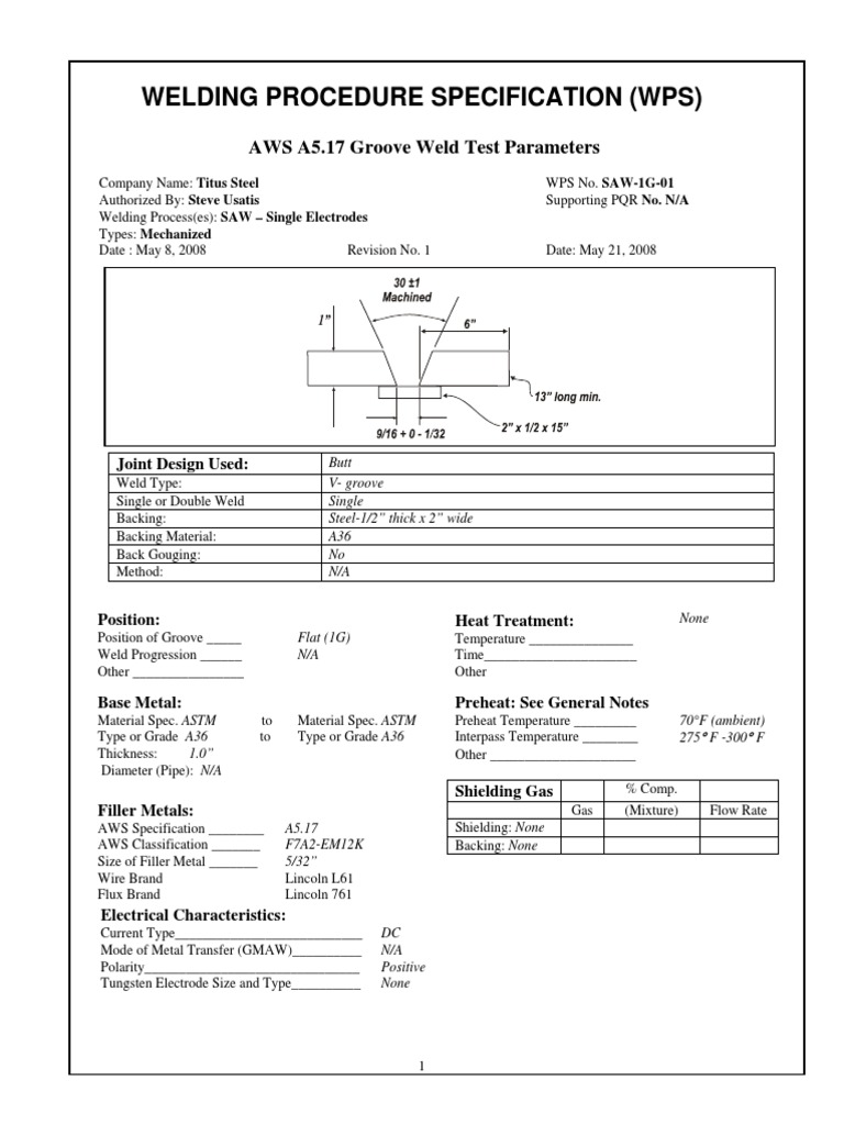 AWS-Groove-Weld-Test-Prameters-1.pdf | Electric Heating | Welding ...