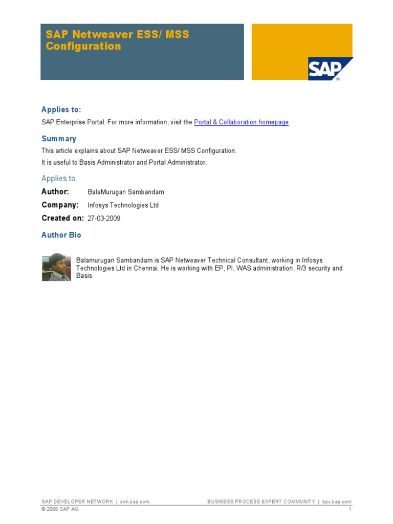 SAP Netweaver ESS/ MSS Configuration: Applies To | PDF | Sap Se | Information Technology