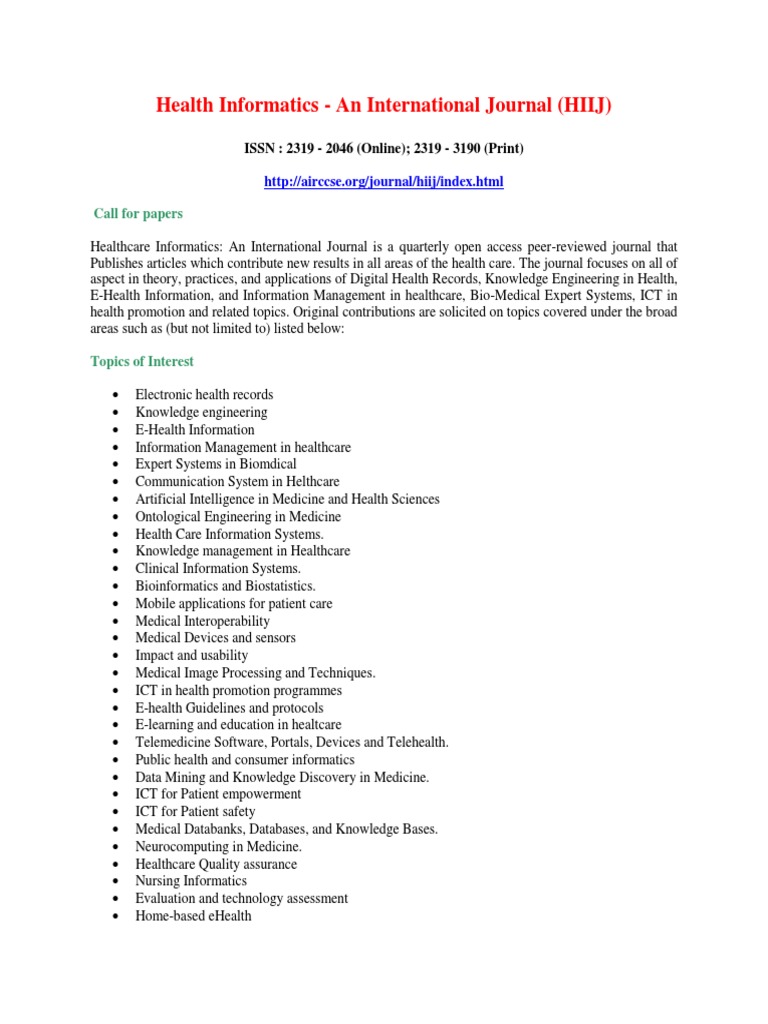 Health Informatics - An International Journal (HIIJ) | PDF | Health ...