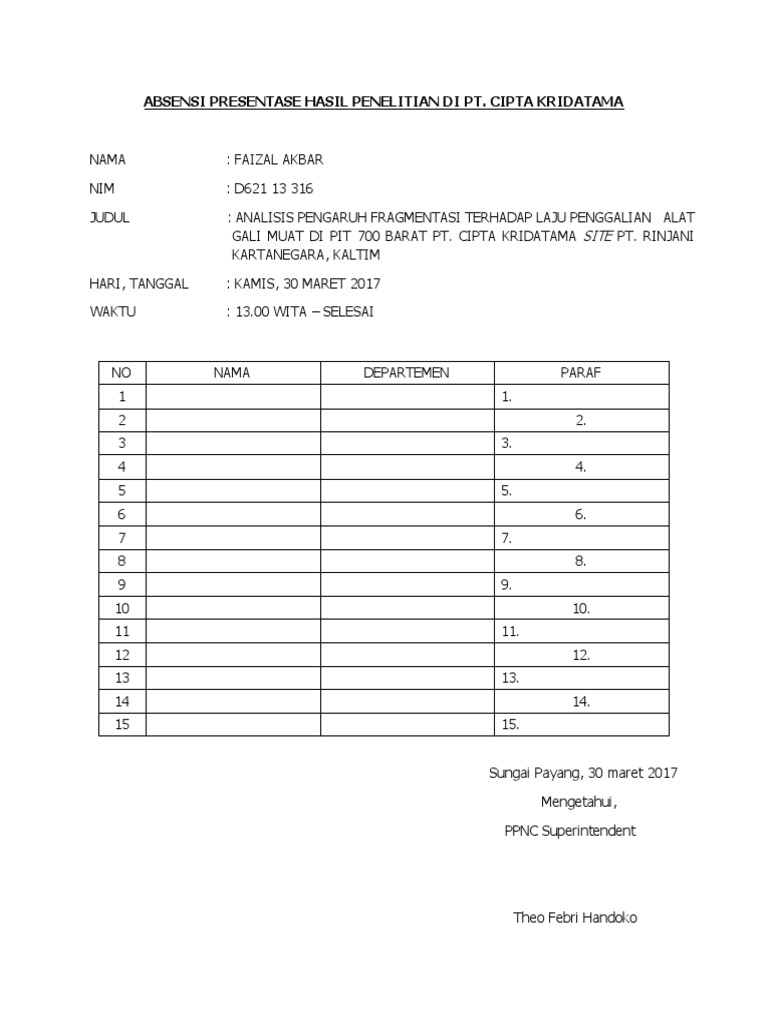 Absensi Presentase Hasil Penelitian Di PT | PDF