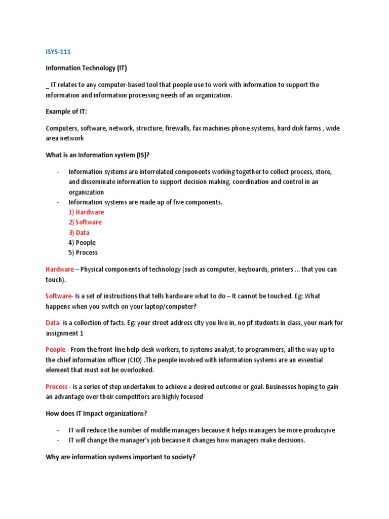 Information Technology (IT) : ISYS-111 | PDF