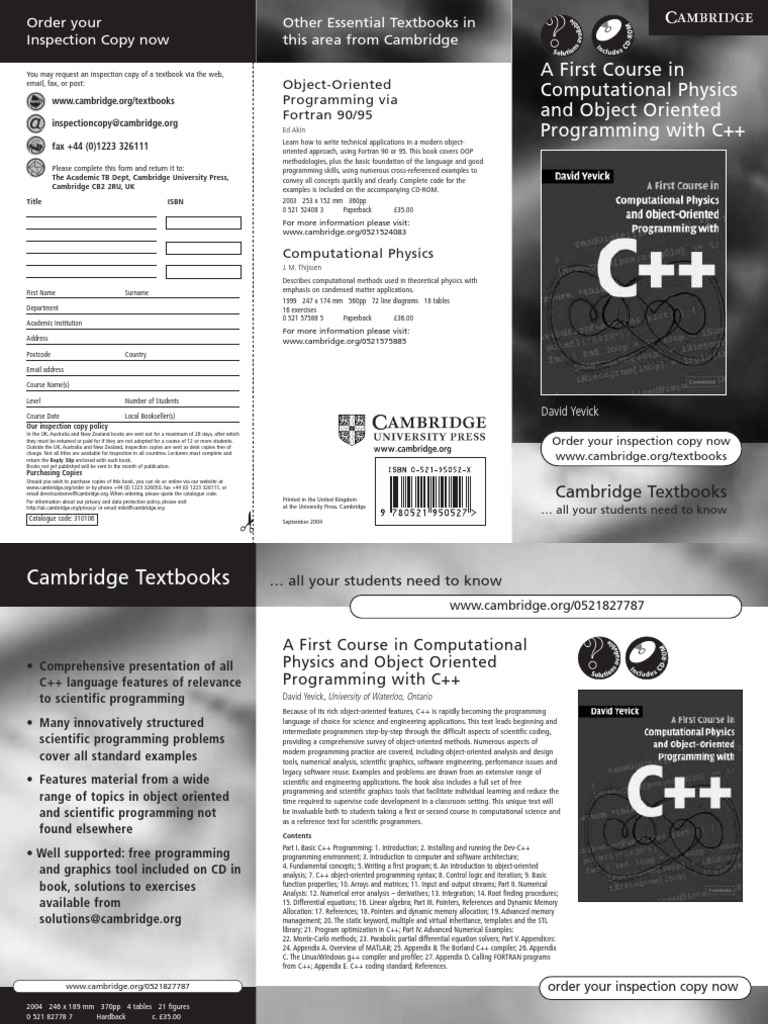 A First Course in Computational Physics and Object Oriented Programming With C++ | PDF | C++ ...