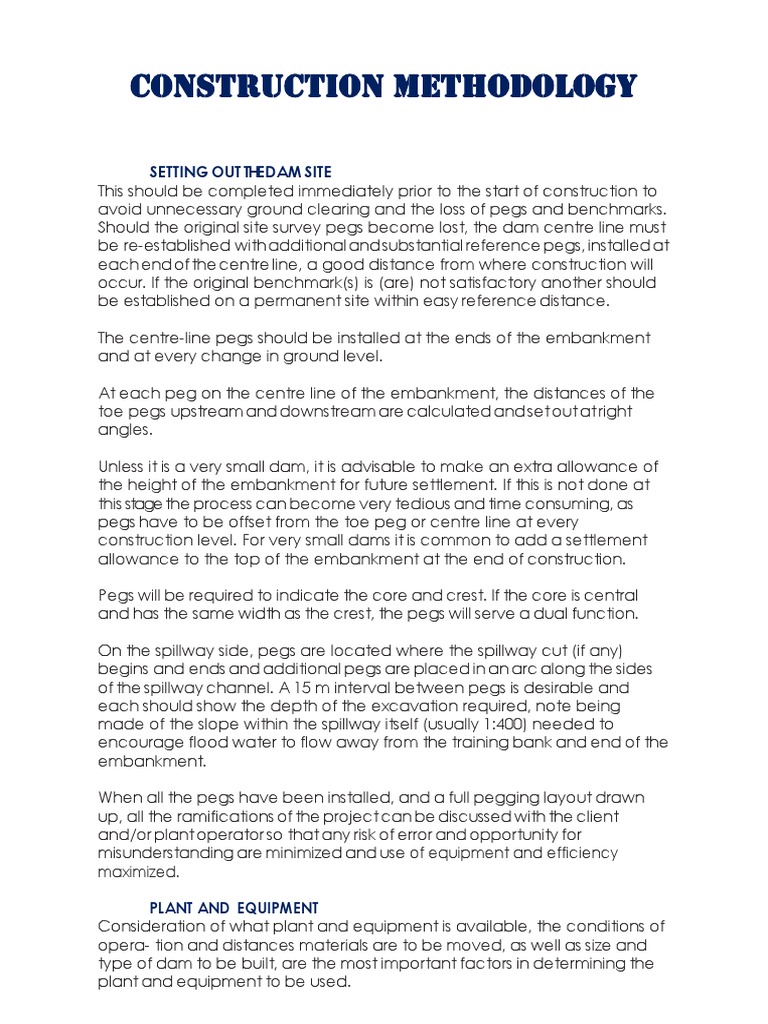 Construction Methodology | PDF | Dam | Spillway