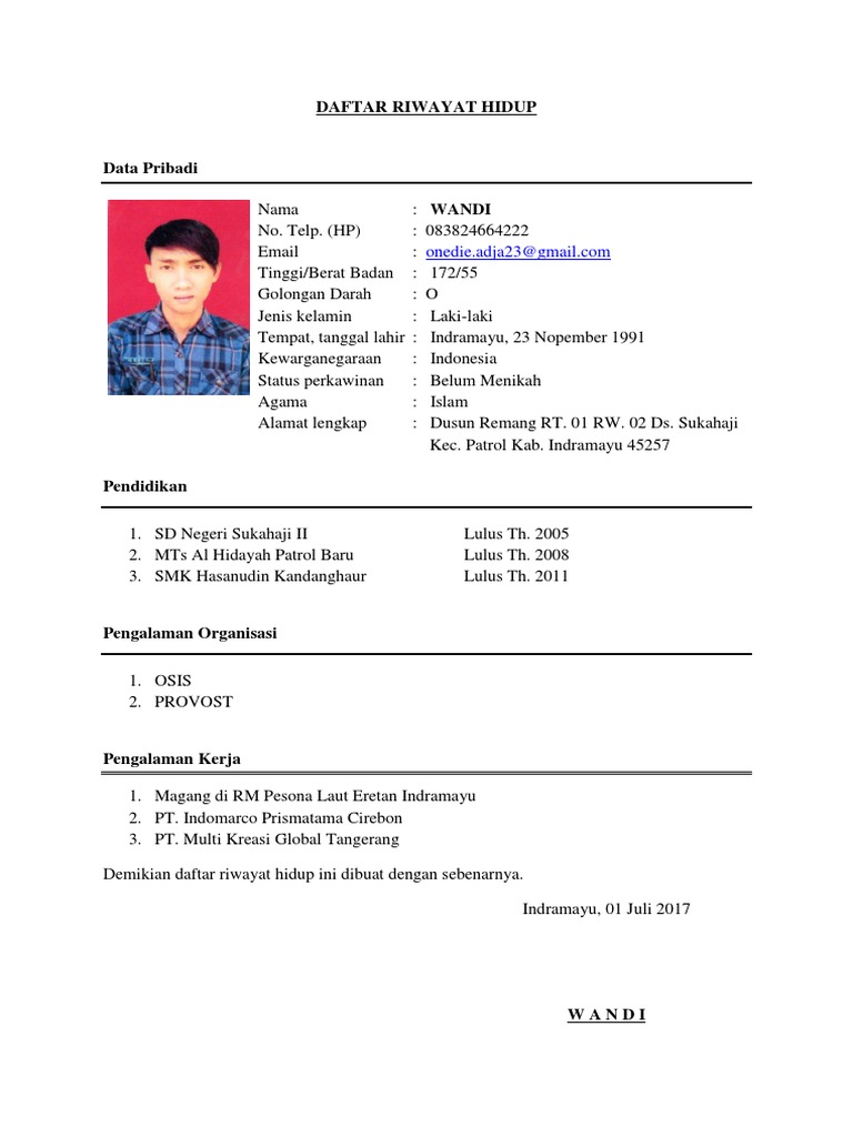 CV Wandi: Pengalaman & Pendidikan | PDF
