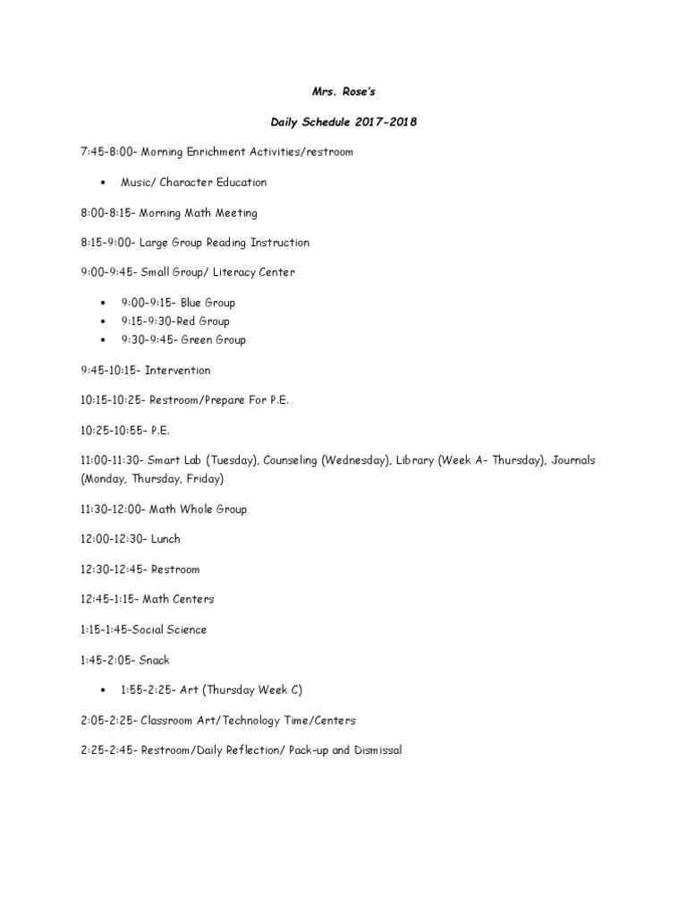 Rose Schedule 2017-2018 | PDF