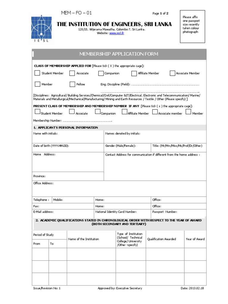 IESL-Membership Application Form | PDF | Business | Science