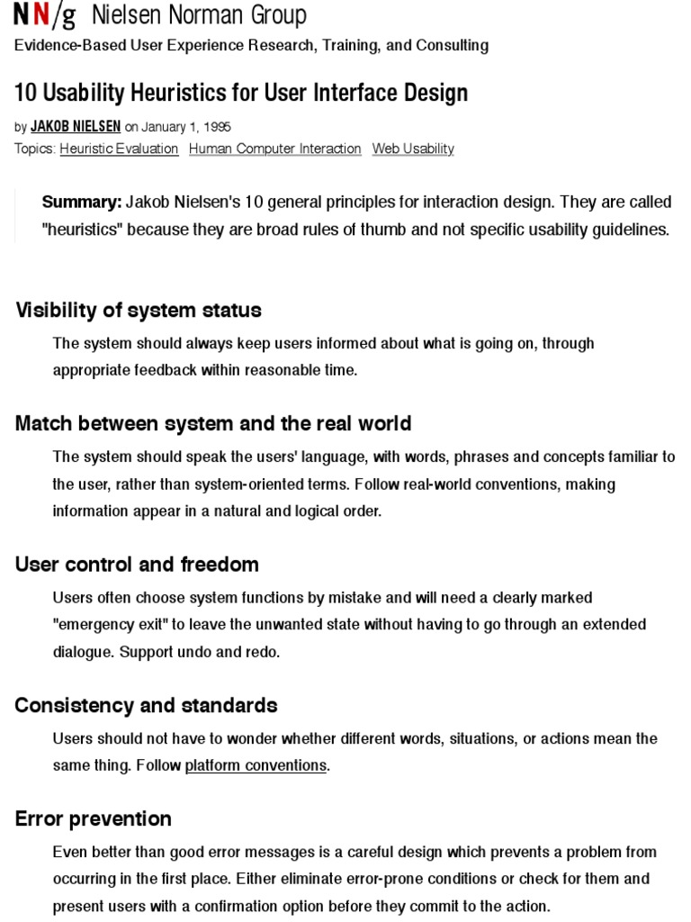 10 Heuristics For User Interface Design: Article by Jakob Nielsen | Download Free PDF ...