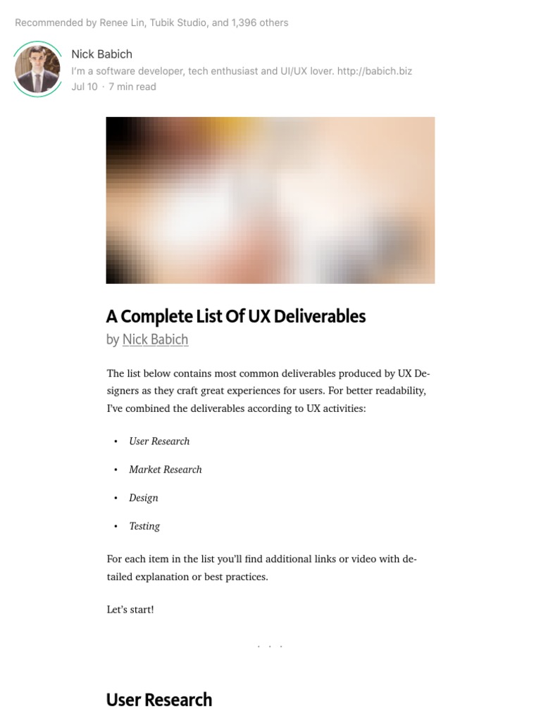 A Complete List of UX Deliverables - UX Planet | PDF | User Experience ...