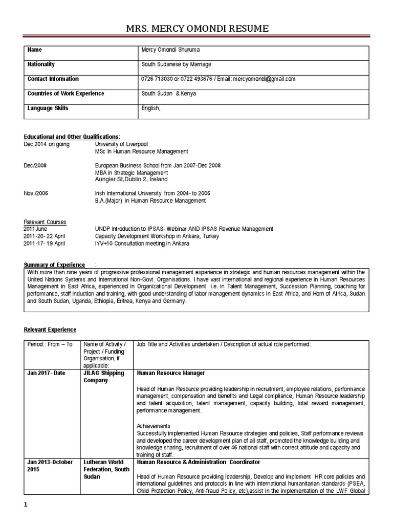 Mrs. Mercy Omondi Resume: Aungier ST, Dublin 2, Ireland | PDF | Human ...