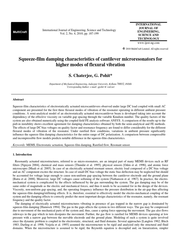 Squeeze-Film Damping Characteristics of Cantilever Microresonators For Higher Modes of Flexural ...