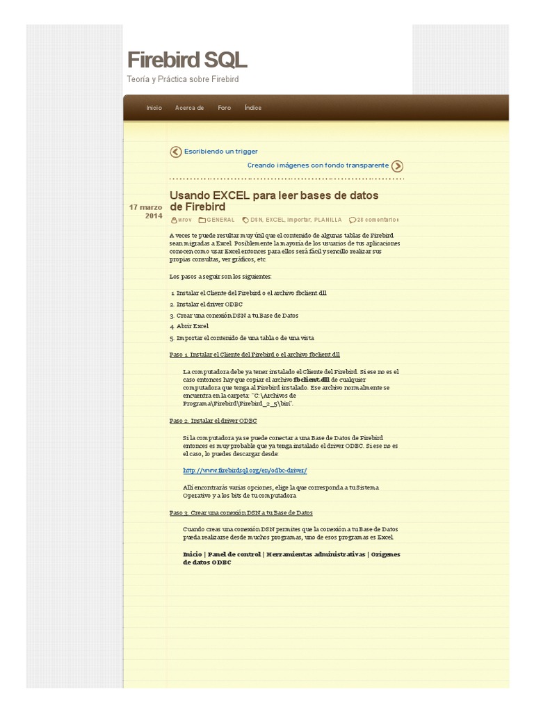 Usando EXCEL para Leer Bases de Datos de Firebird - Firebird SQL | PDF ...
