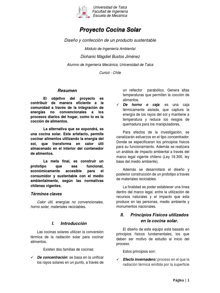 Proyecto Horno Solar | PDF | Energía solar | Temperatura