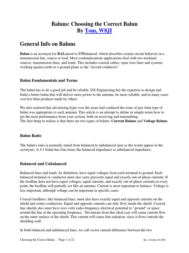 Baluns - Choosing The Correct Balun by Tom, W8JI ... - DX Engineering ...