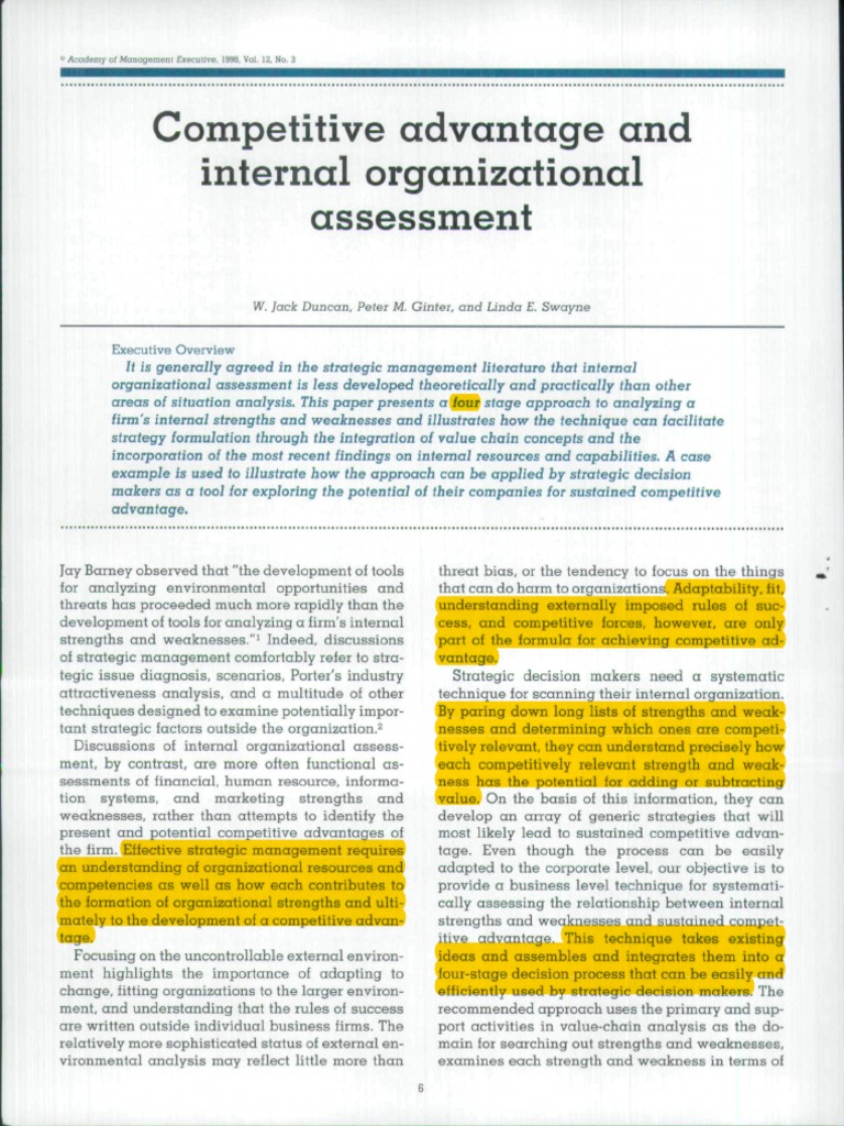 Competitive Advantage and Internal Organizational Assessment (5316 ...