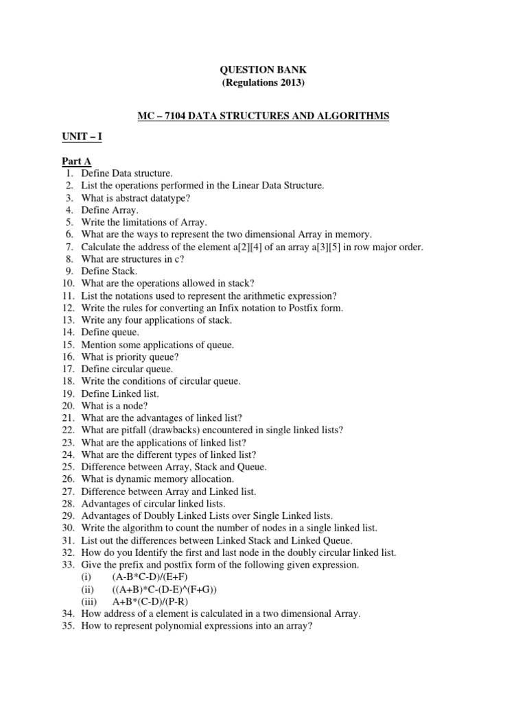 MC7104-Data Structures and Algorithms | PDF | Array Data Structure ...