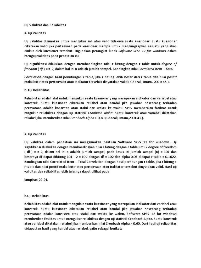 Teori Uji Validitas Dan Reliabilitas | PDF