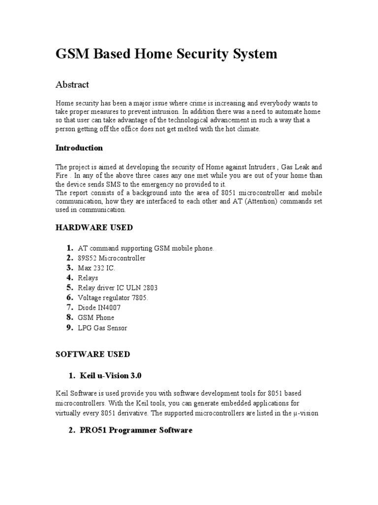 GSM Home Security System Overview | PDF | Microcontroller | Flash Memory