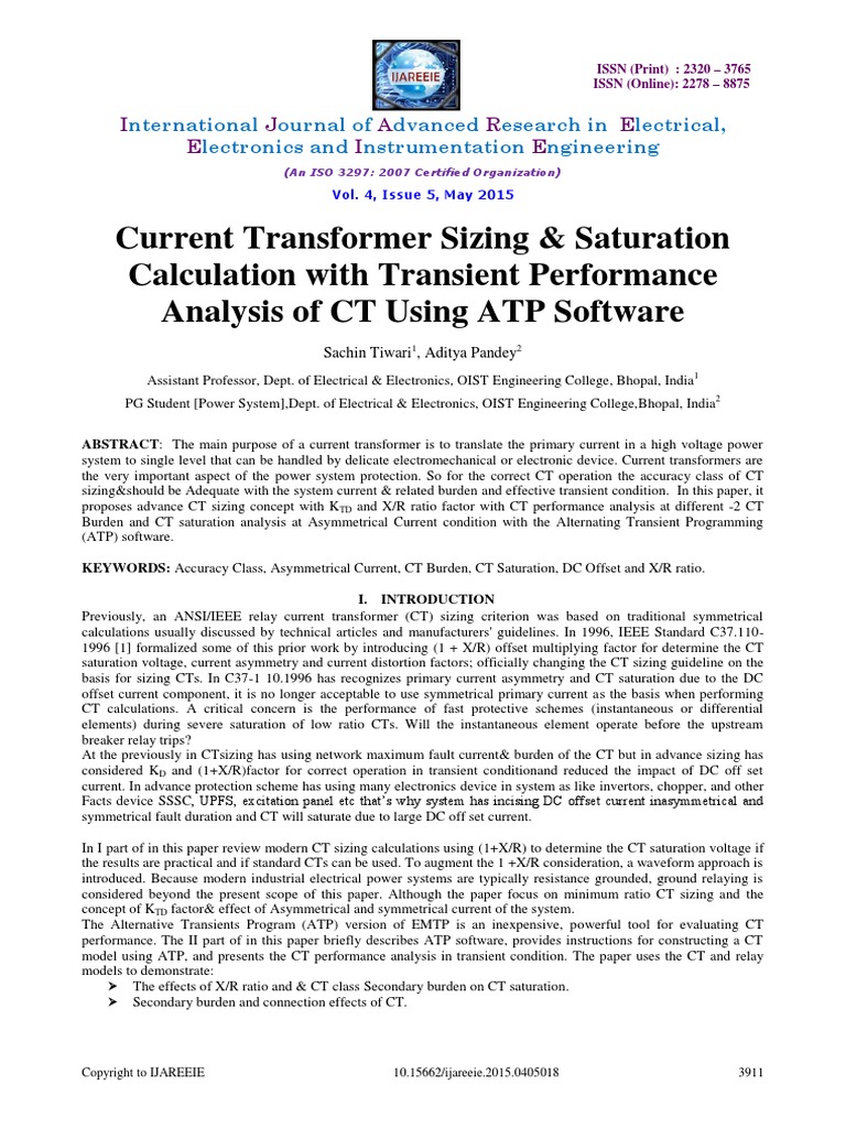 Current Transformer Sizing & Saturation Calculation With Transient ...