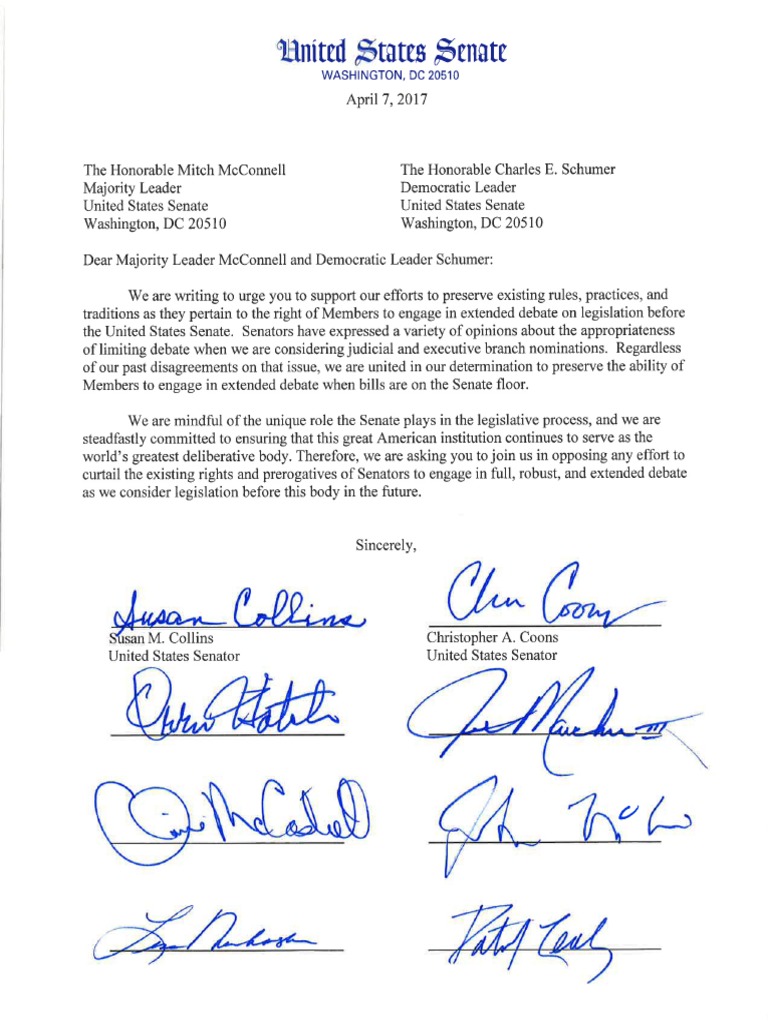 Senate Filibuster Letter | PDF | Legislative Branch Of The United ...
